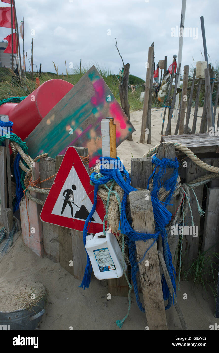Beach combers' shack. All items washed up on beach in Scheveningen ...