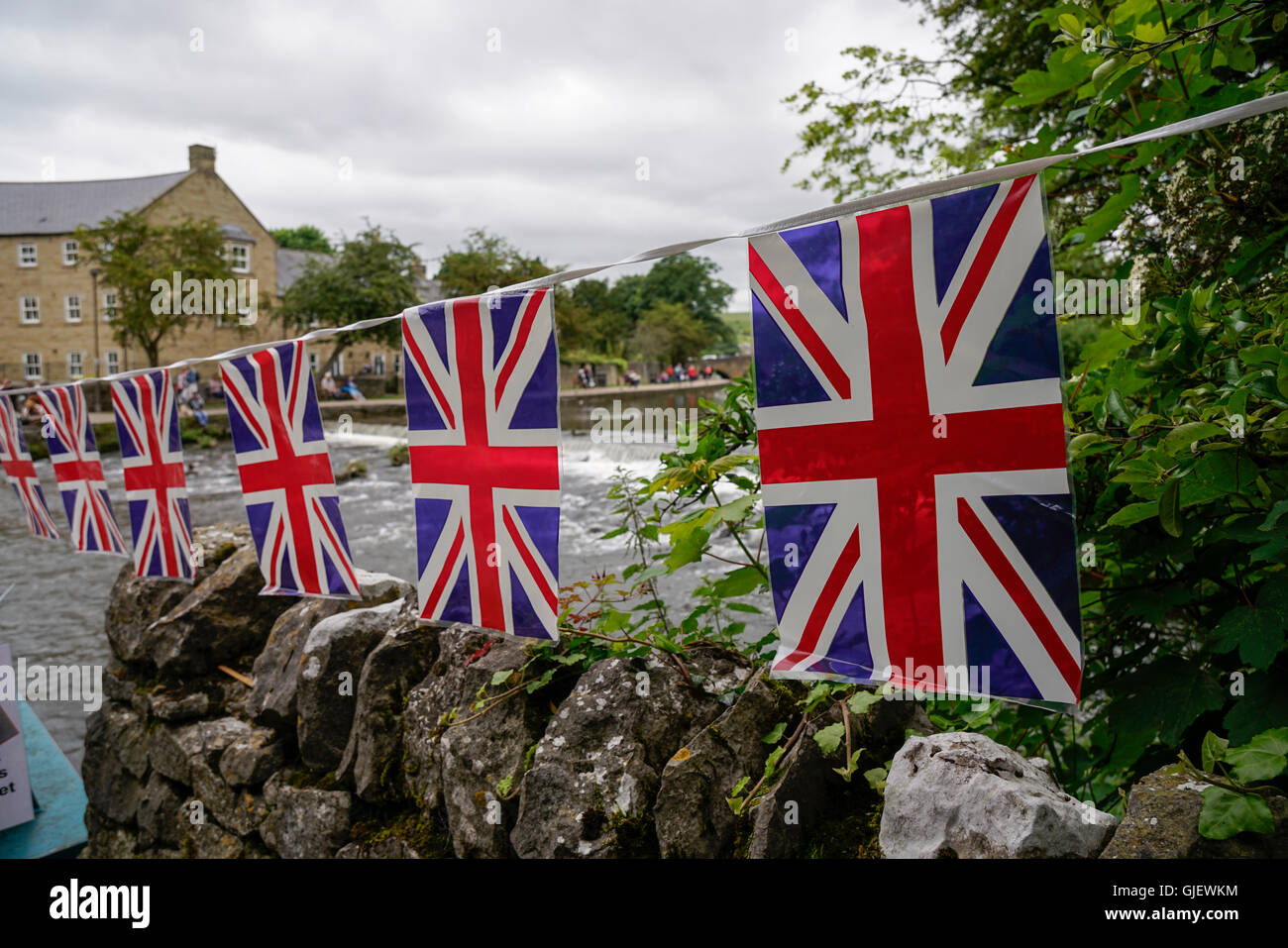 plastic union jack bunting Bakewell Derbyshire England Stock Photo - Alamy