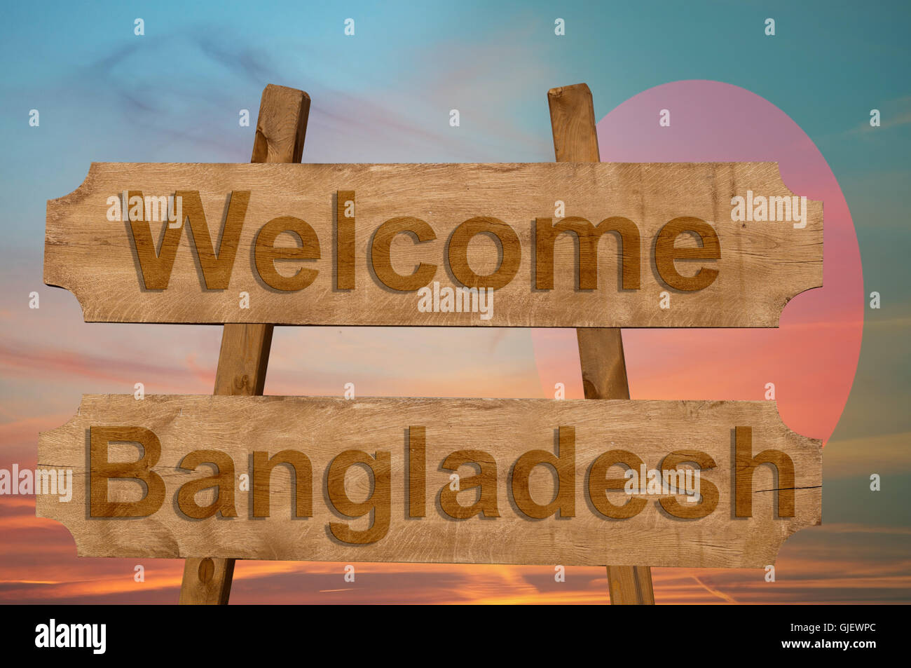 Welcome to Bangladesh sing on wood background with blending national ...