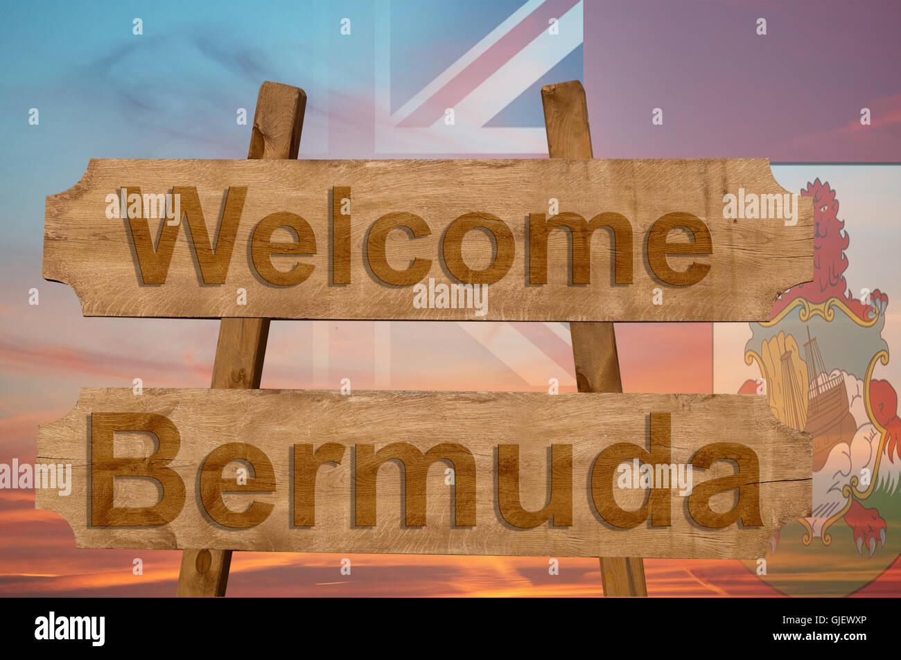 Welcome to Bermuda sing on wood background with blending national flag ...