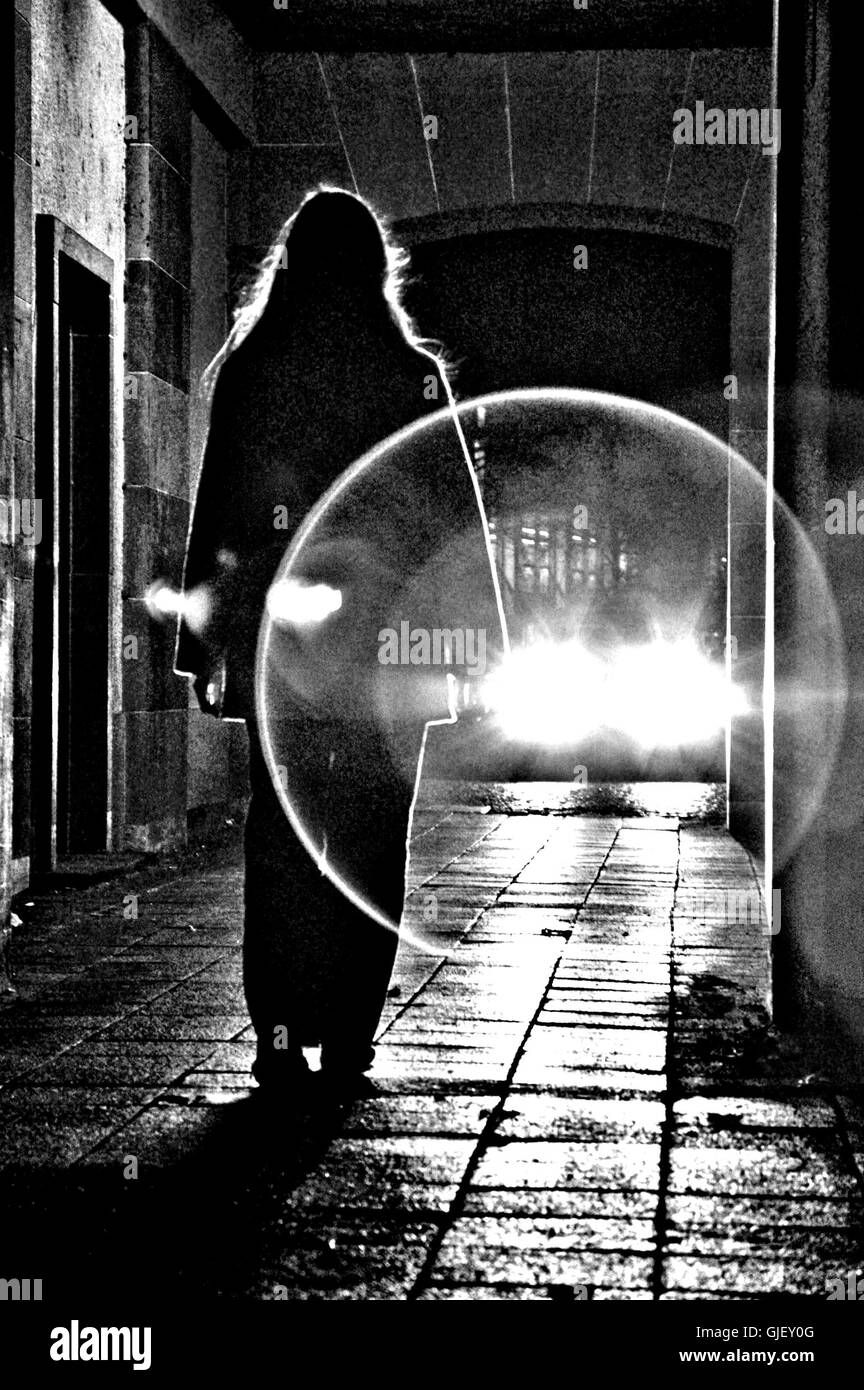 Woman street night danger Black and White Stock Photos & Images - Alamy