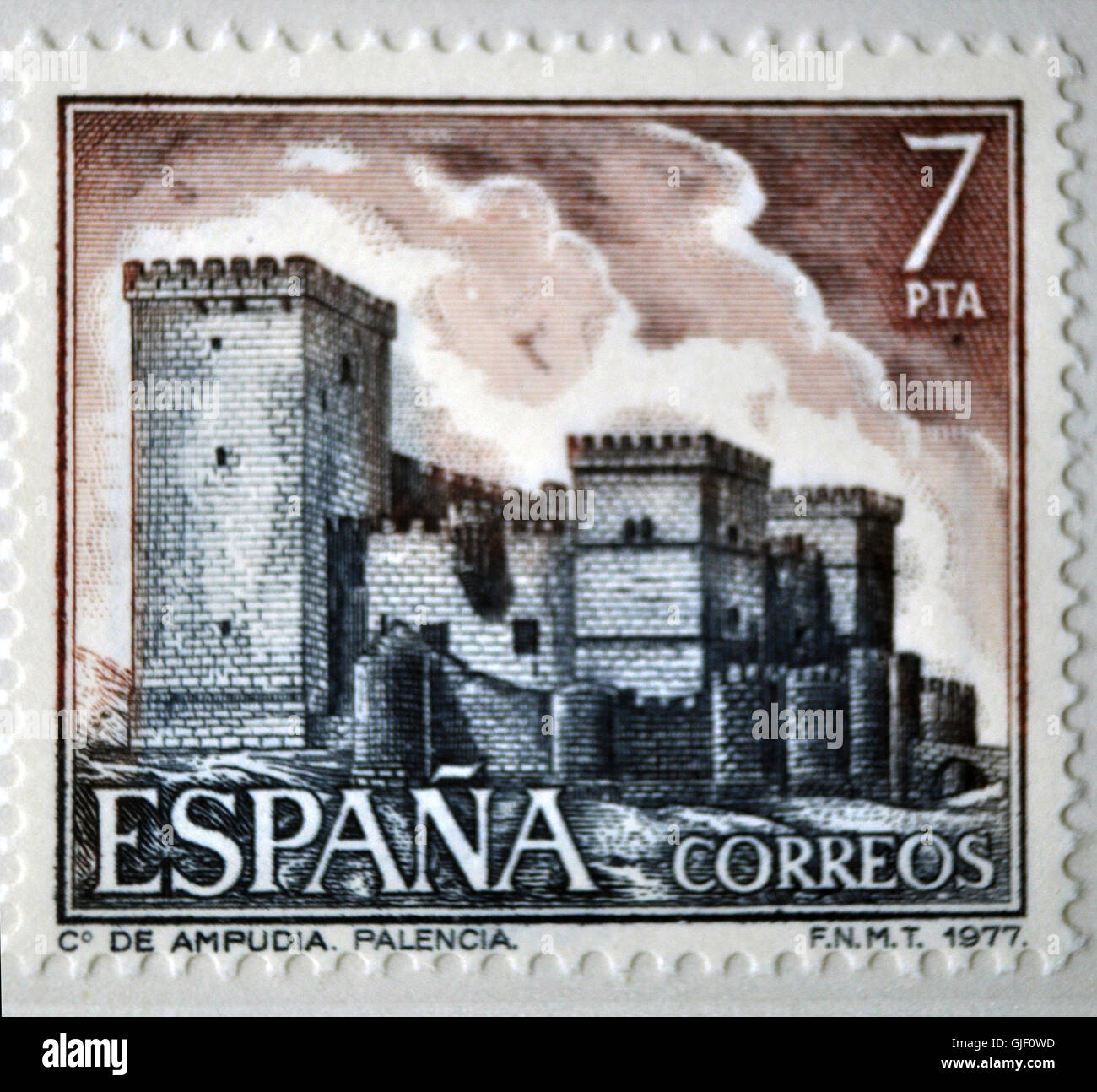 postage stamp, medieval castle, Palencia, Spain. 1977 Stock Photo - Alamy