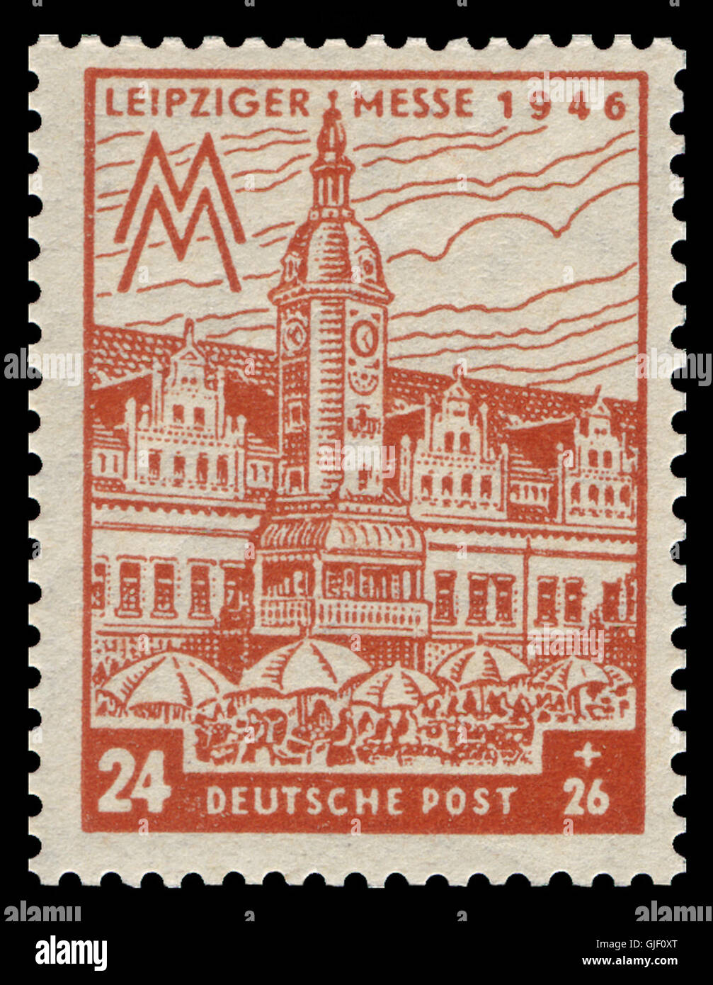 The 1946 SBZ West-Sachsen 164 stamp depicts the Old Town Hall in ...