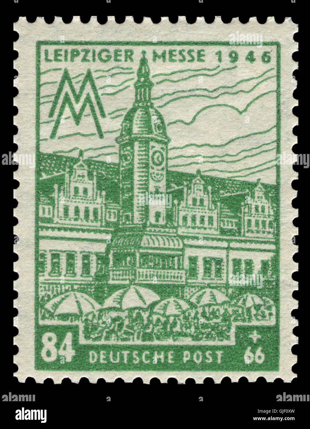 The 1946 SBZ West-Sachsen 165 Leipzig Altes Rathaus stamp features a ...