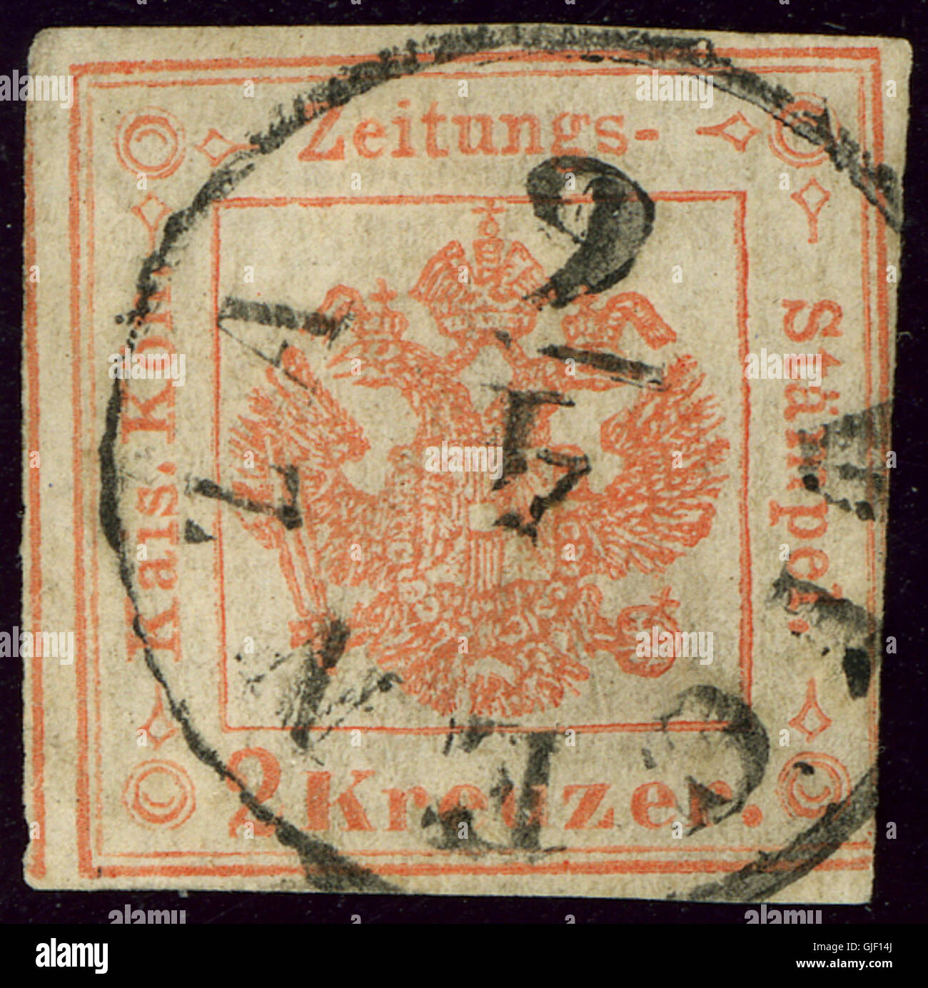 The 1859 LV ZST 2kr Vicenza stamp, cataloged as Mi2, is a rare example ...
