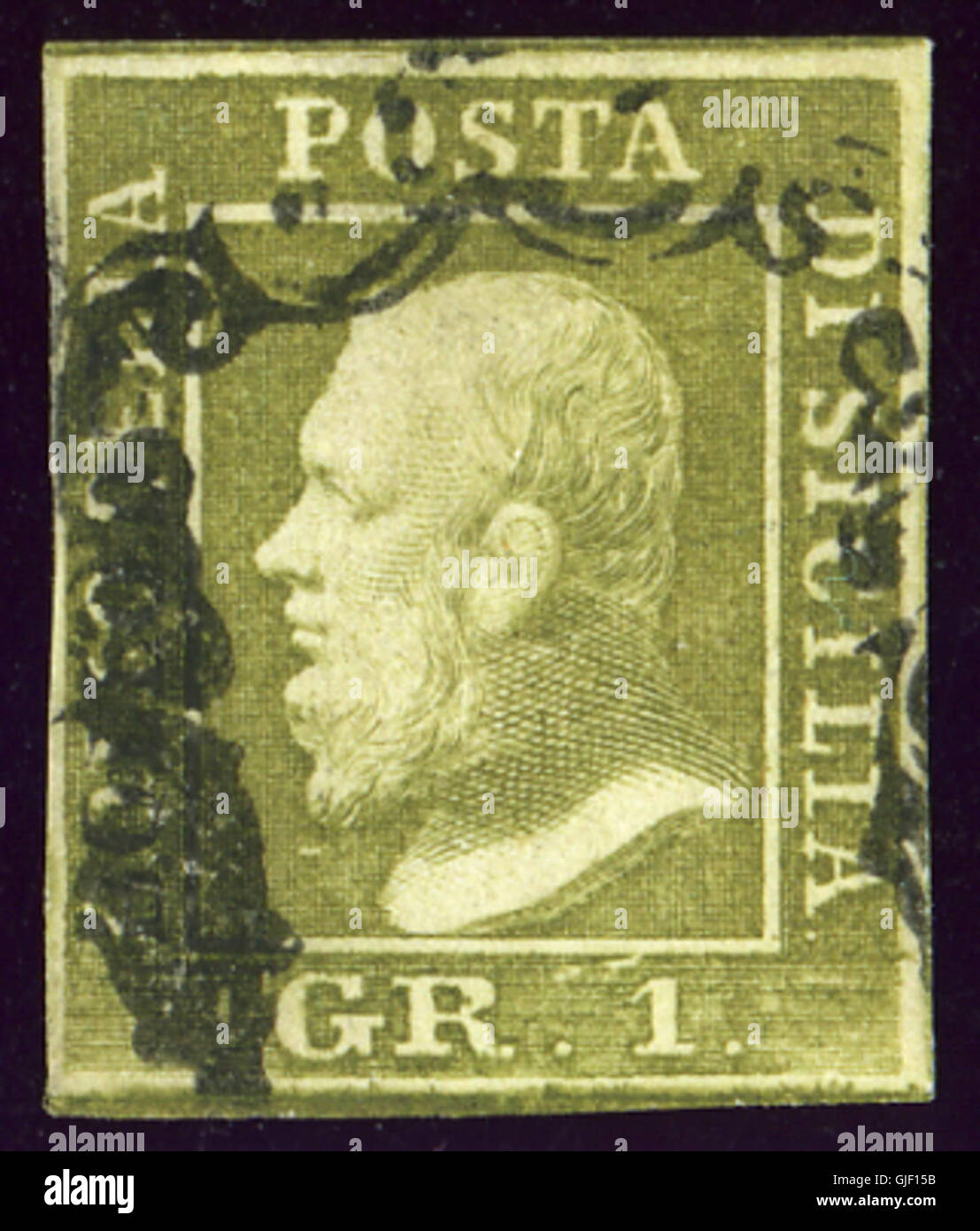 The 1859 Sicilia 1Gr vert-olive Yv19 stamp is a rare and valuable issue ...