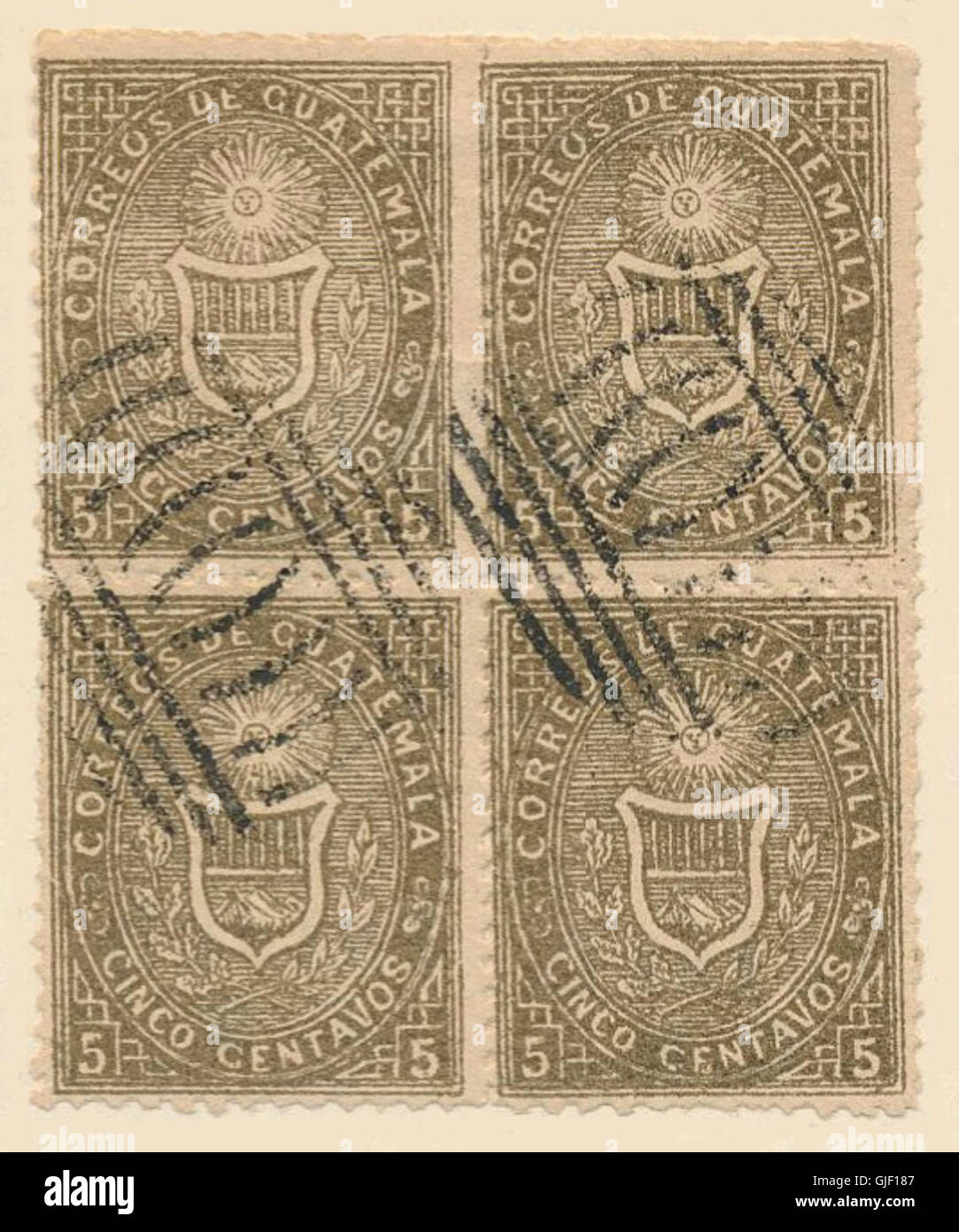 This 1871 5c stamp from Guatemala is recognized as a counterfeit. The ...