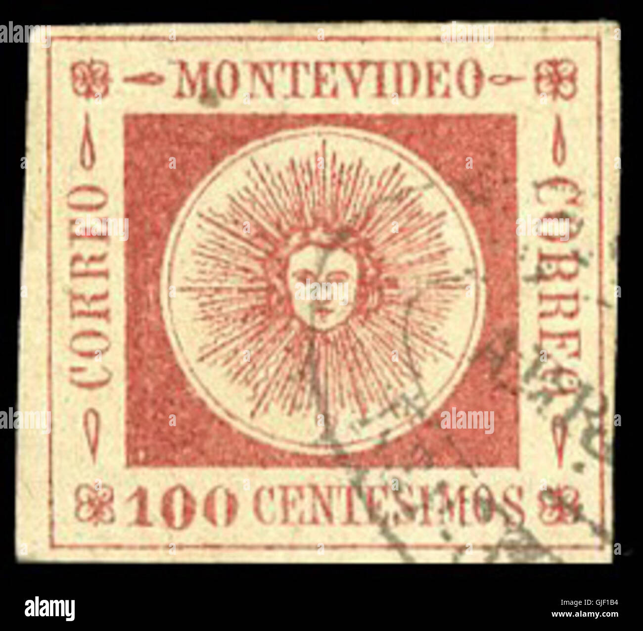The 1859 100-cent counterfeit stamp from Uruguay is a notable example ...