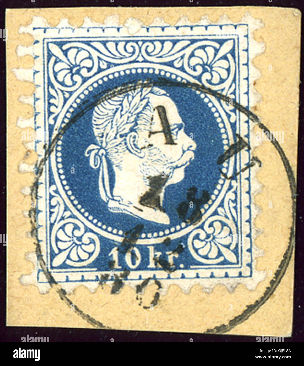 The 1880 KK 10kr Au stamp was issued in Austria-Hungary. It features a ...