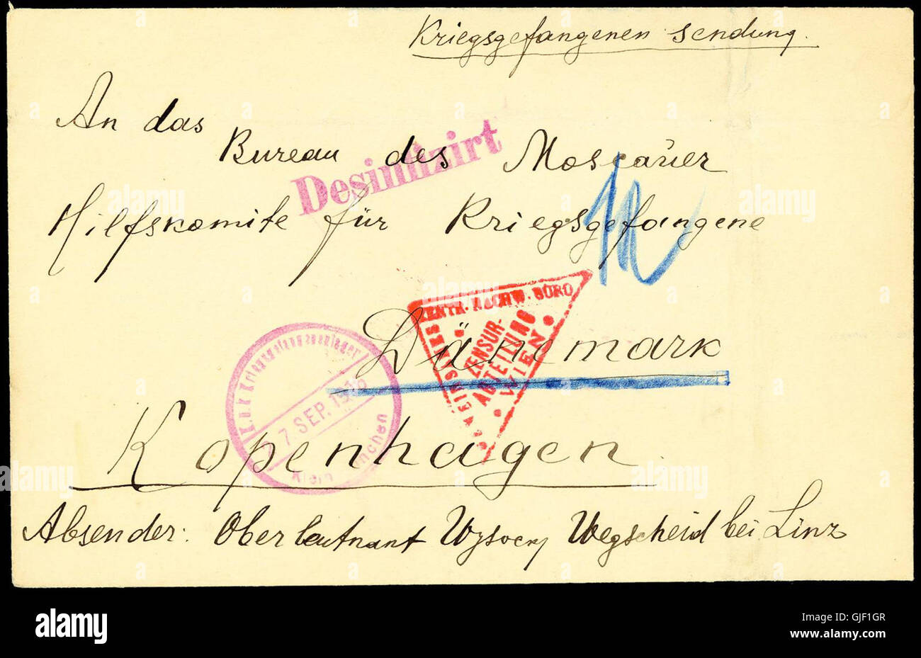 1916 Linz disinfected POW mail Stock Photo - Alamy