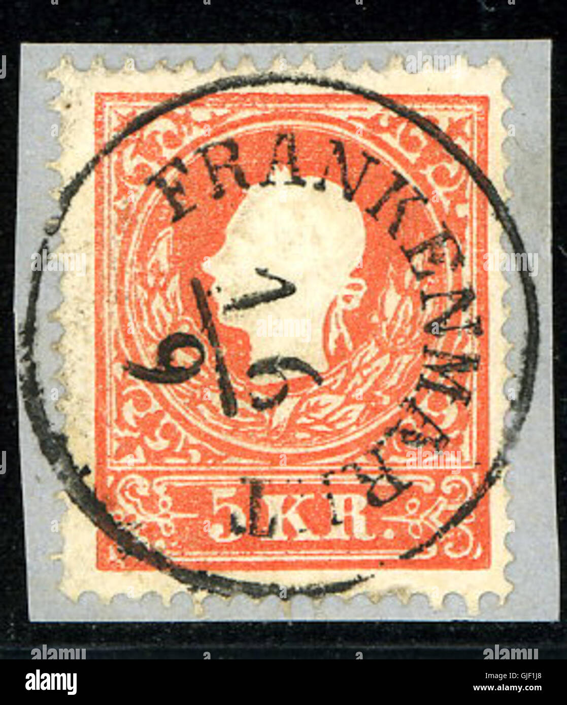 The RS-f Frankenmarkt stamp features a design representing the town of ...