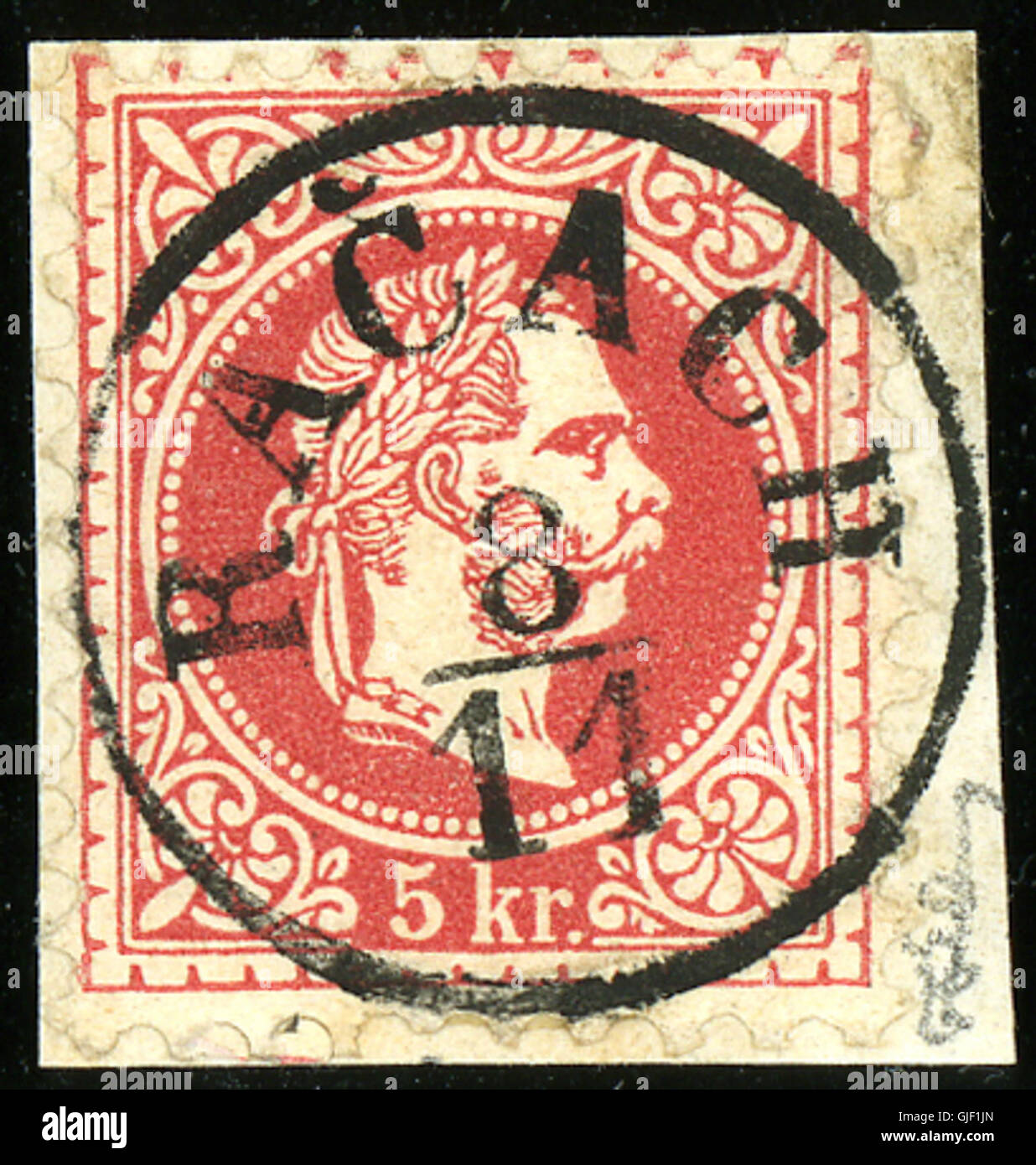 The 1867 5kr Ratschach Radece stamp was issued in Austria and features ...