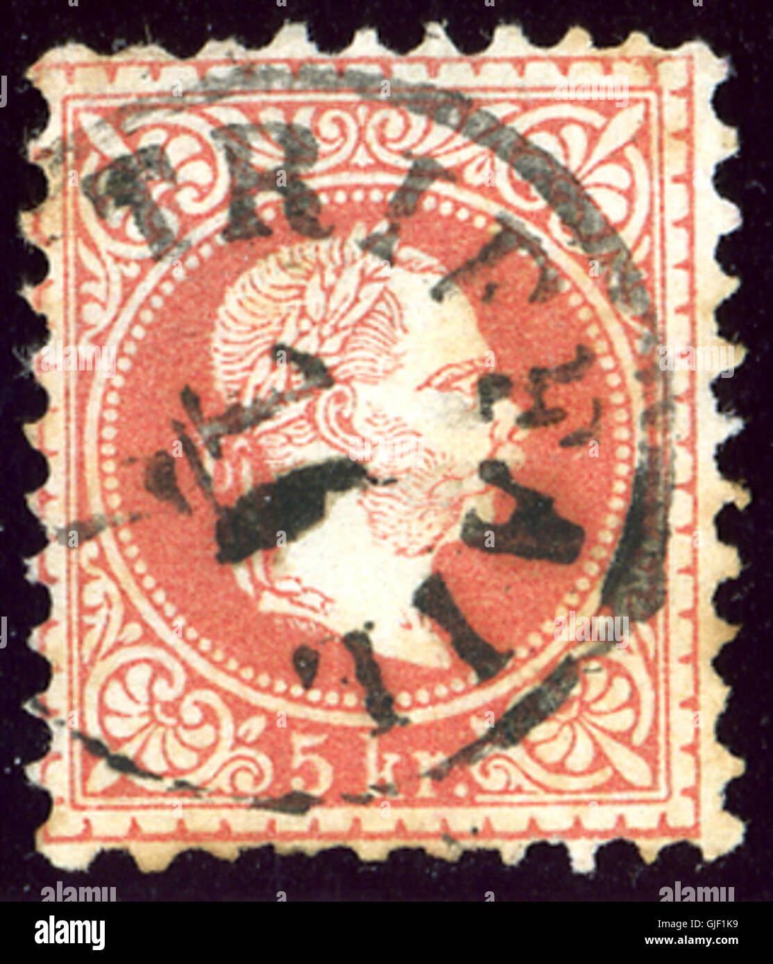 The 1874 Trifail 5kr stamp from Trbovlje, Slovenia, features a ...