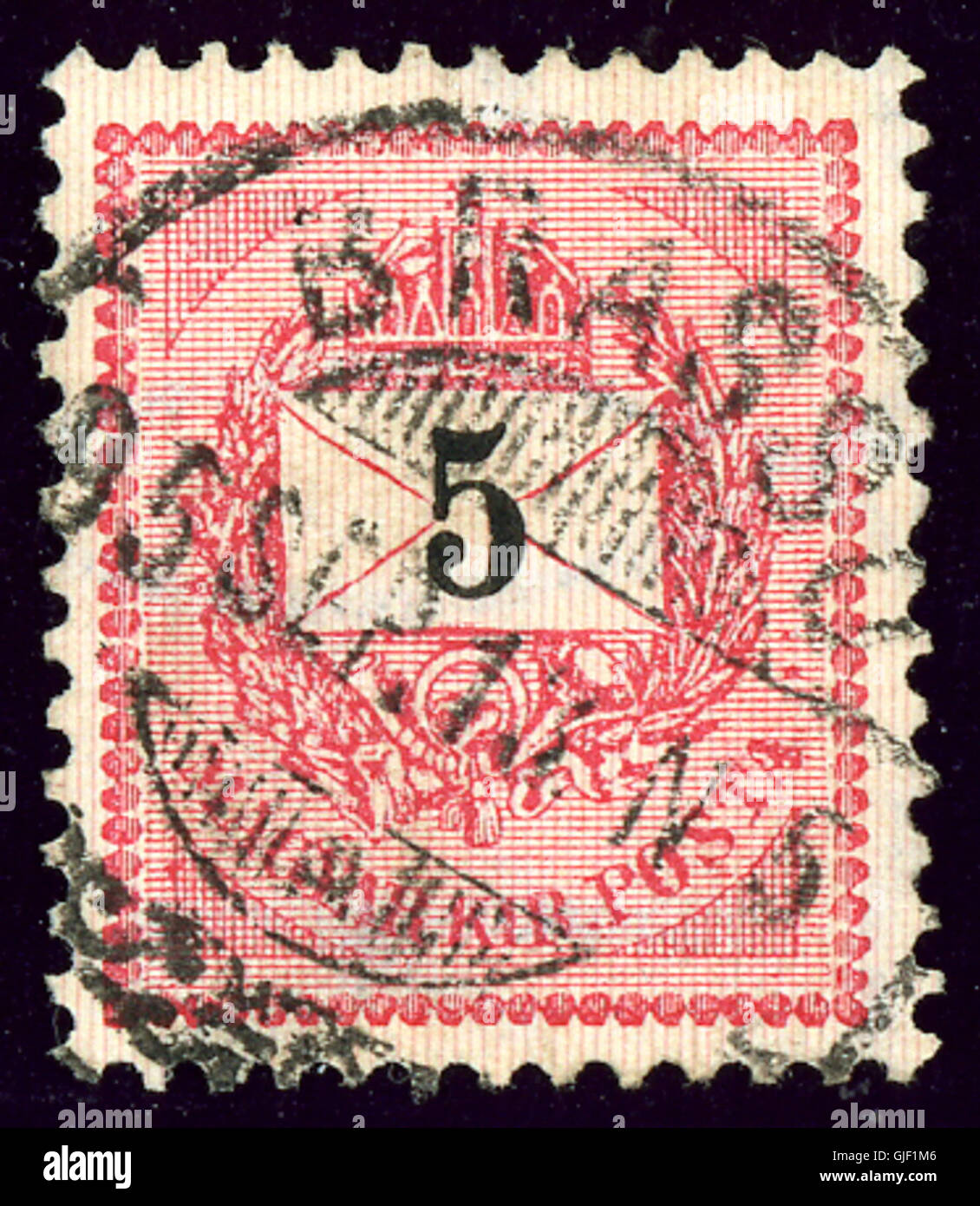 The 1895 Brasso 5 kr stamp from Transylvania features a historical ...