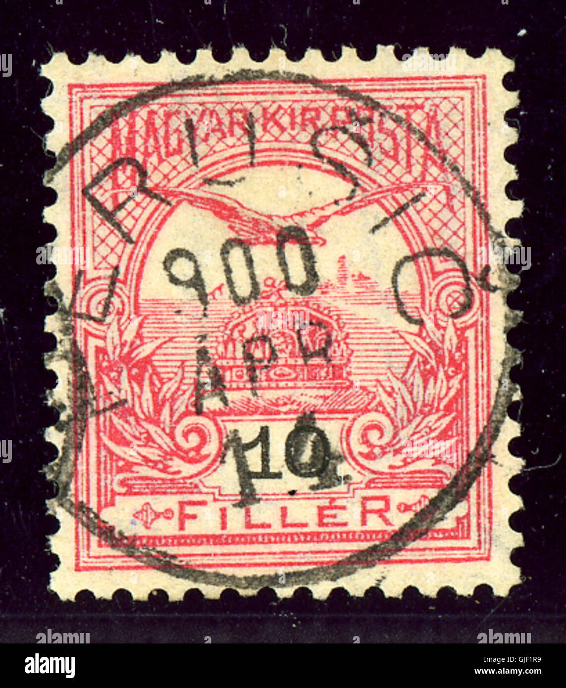 The Perusic 1900 10filler stamp features a design from a historical ...