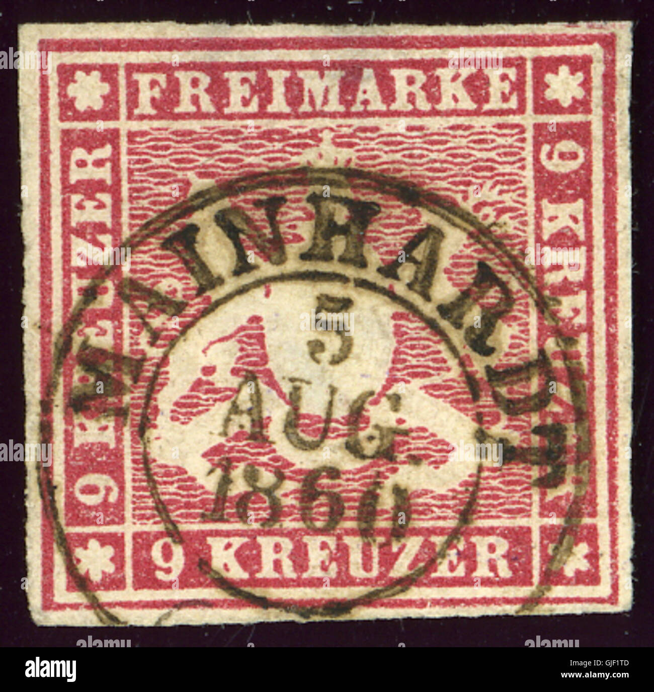 The 1860 Württemberg 9kr stamp from Mainhardt, marked with the K2 ...