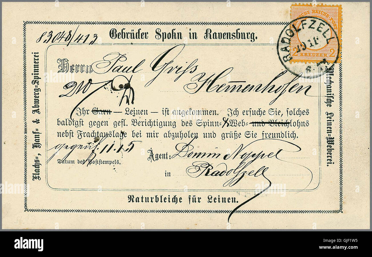 The Vertreterkarte Spohn Ravensburg stamp, issued in Germany, features ...