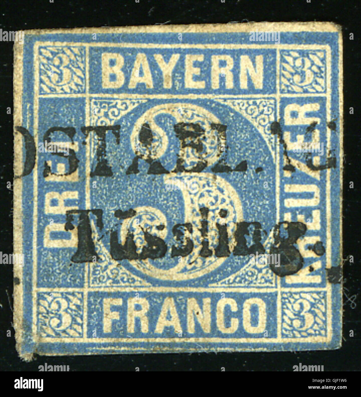 The 1849 Bayern 3kr POSTABLAGE Tössling Mi2II stamp is a rare issue ...