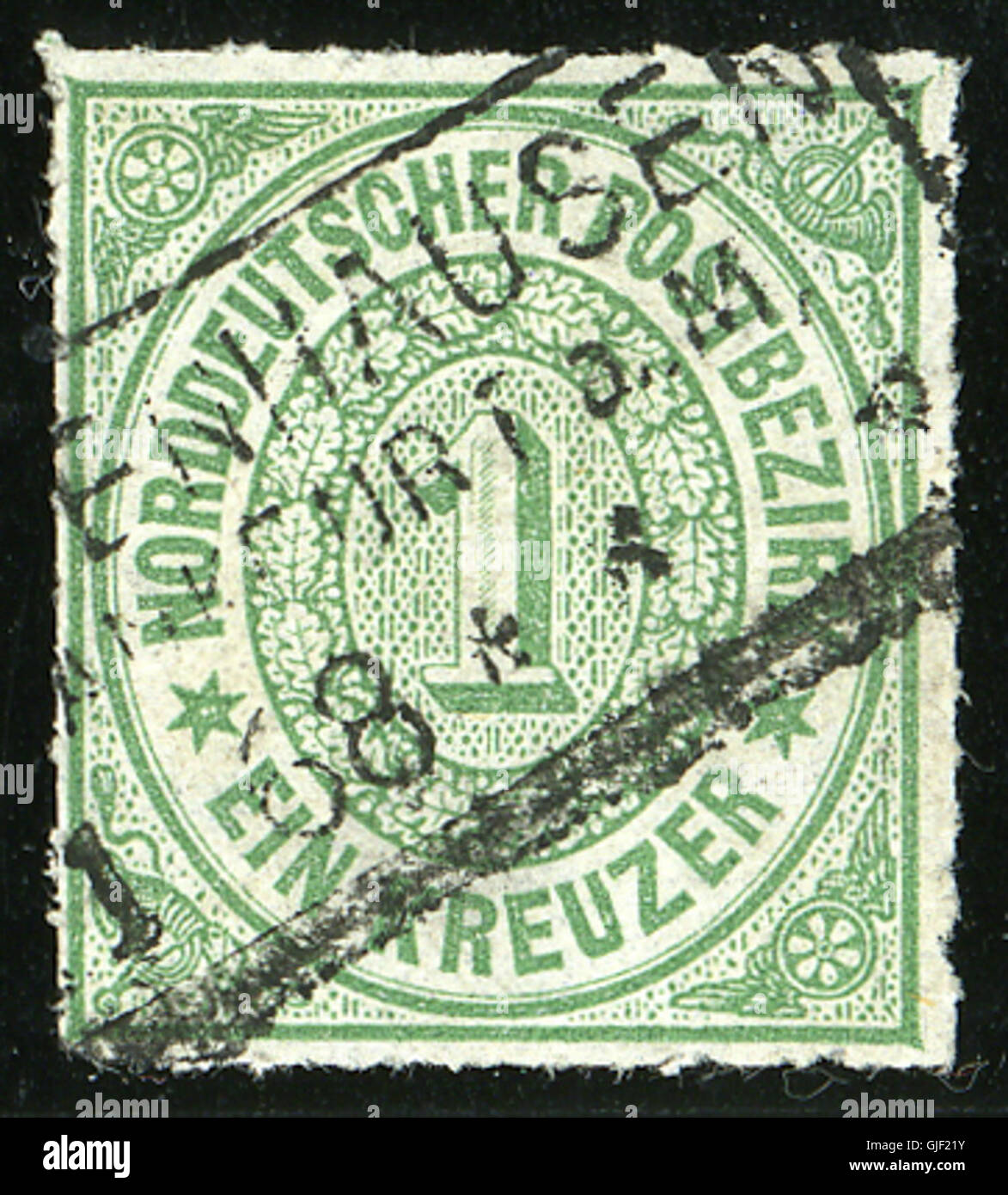 The 1868 NDPB 1kr Mi7 Sachsenhausen stamp is a key issue in the early ...