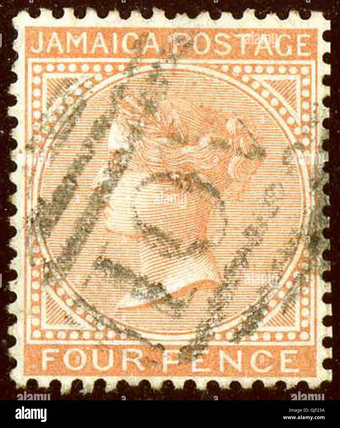 The 1872 Jamaica 4d stamp, identified as A01 Yv11a SG11, was part of an ...