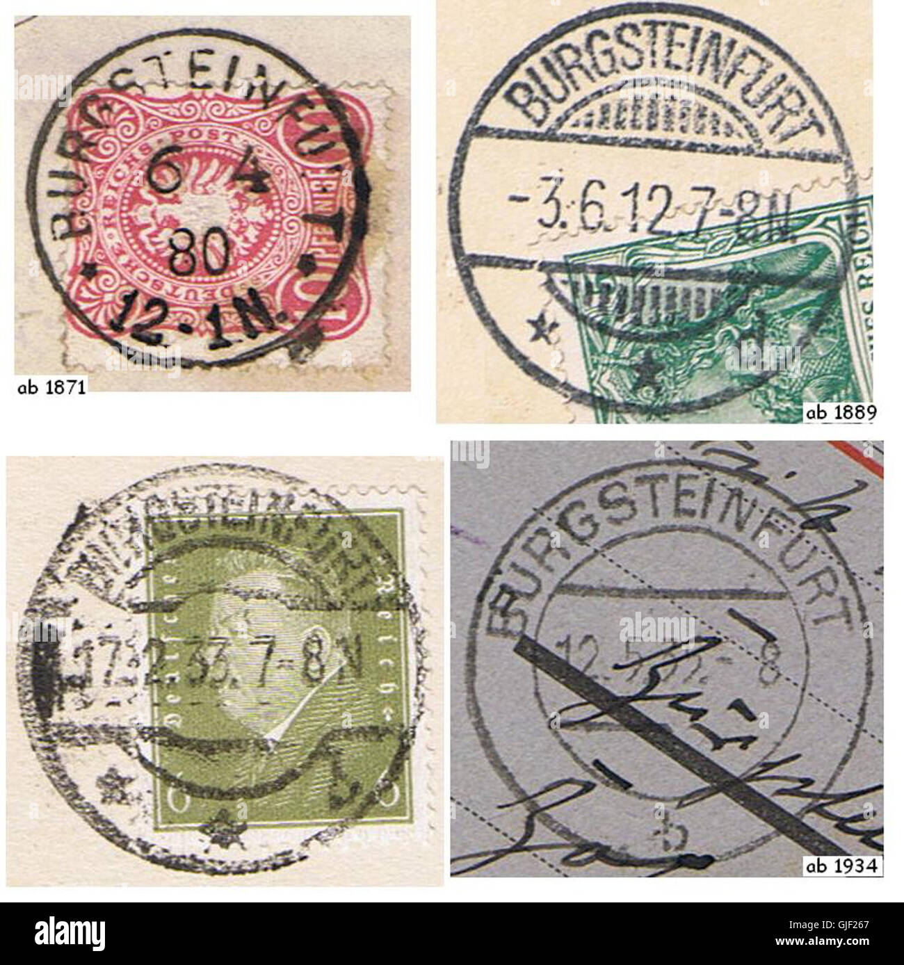 The Reichspost-Stempelformen stamp features various postal markings ...
