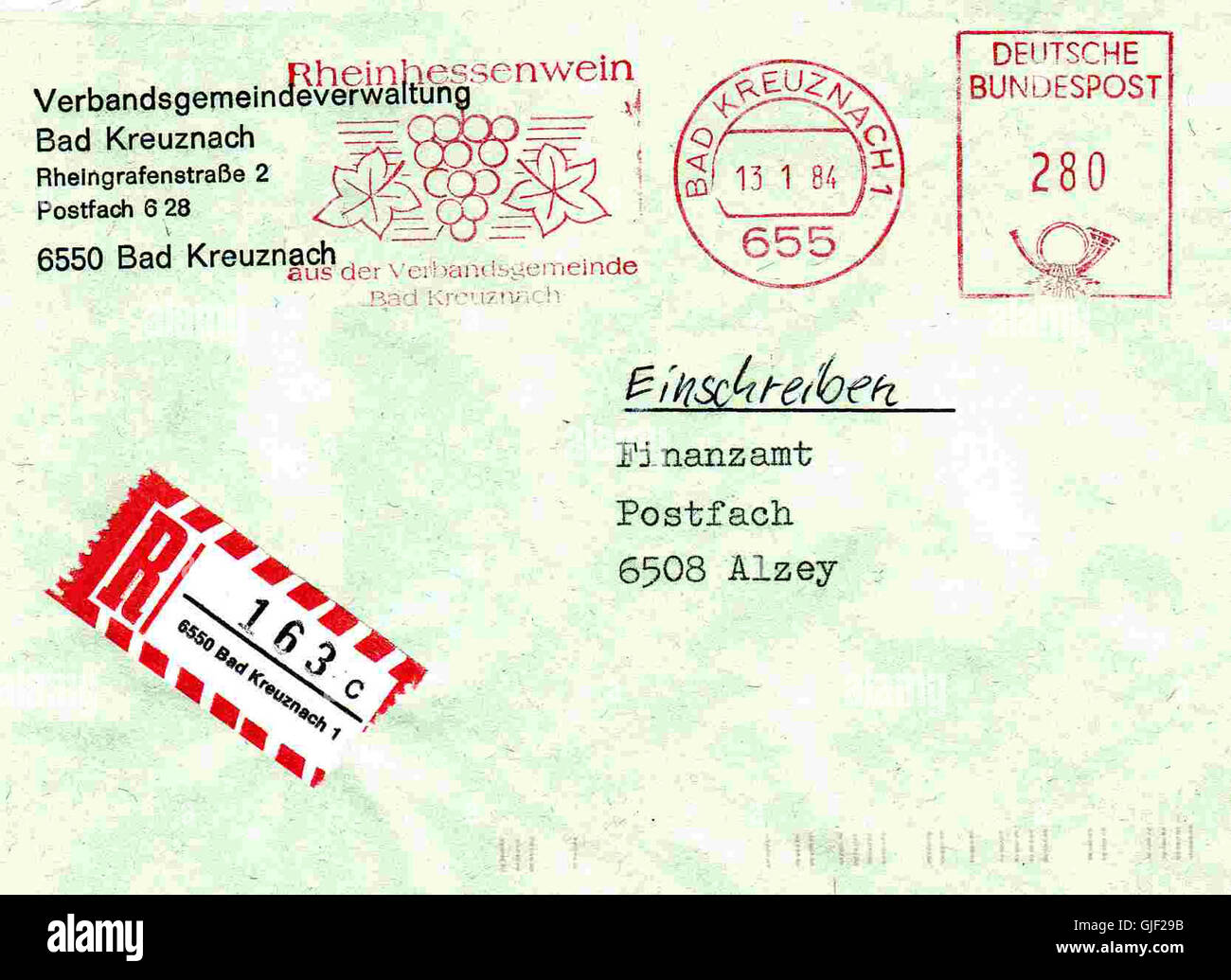 The Einschreiben-VG stamp is a registered mail stamp, indicating the ...