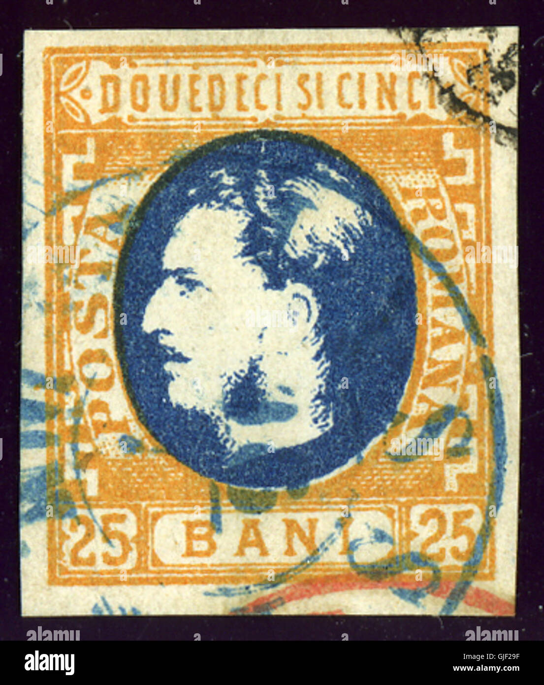 The 1869 Romania 25bani stamp features Prince Carol I and is a ...