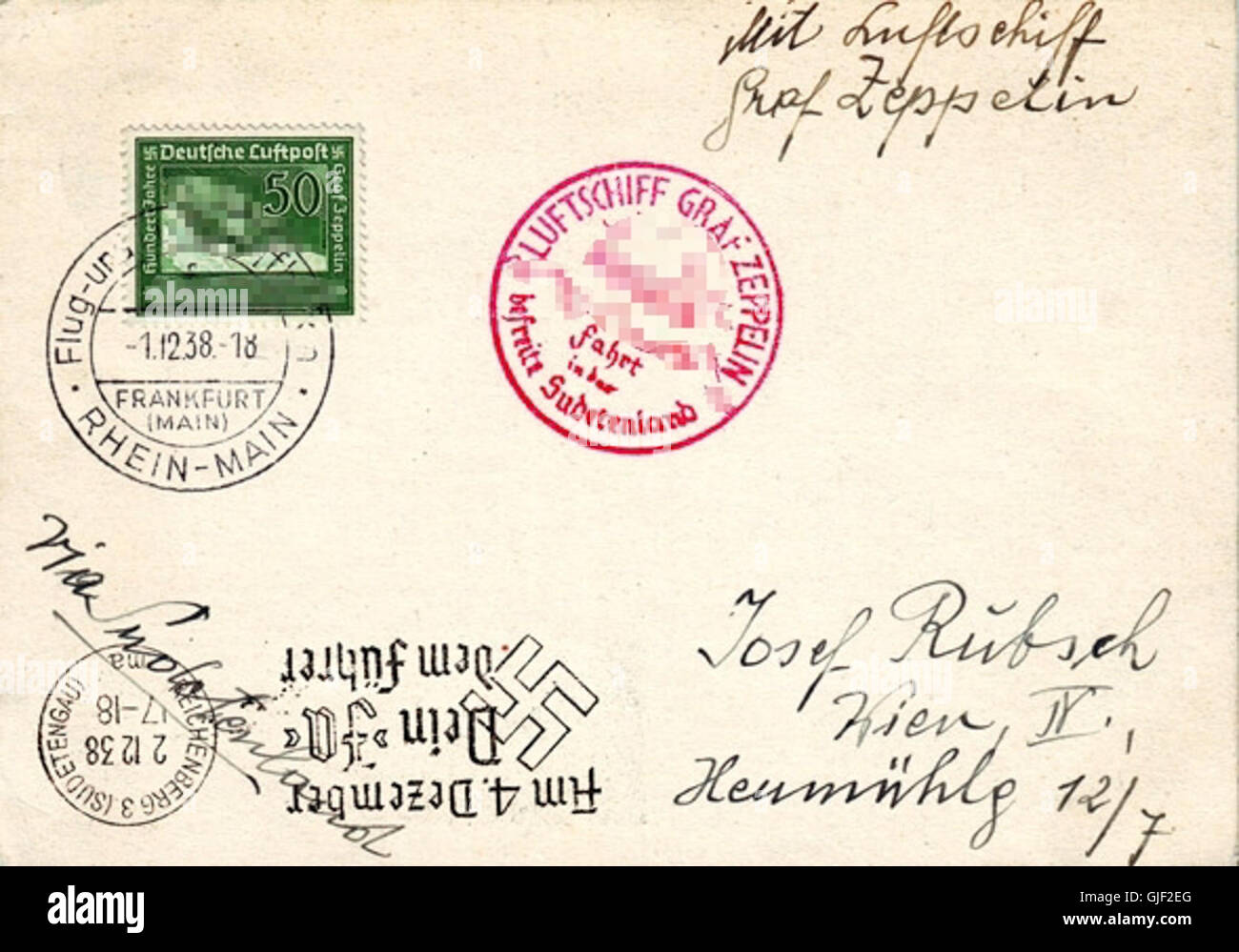 The 1938 Graf Zeppelin II stamp, marking a major event in airship history, features no digital ...