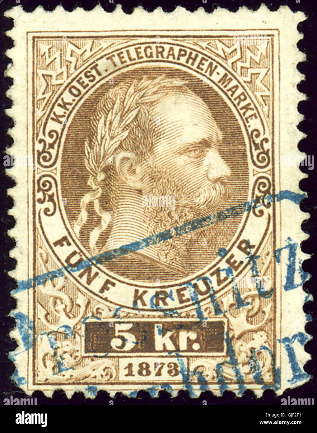 The 1874 KKTelegraphen 5kr Pressnitz stamp is a rare issue from Austria ...