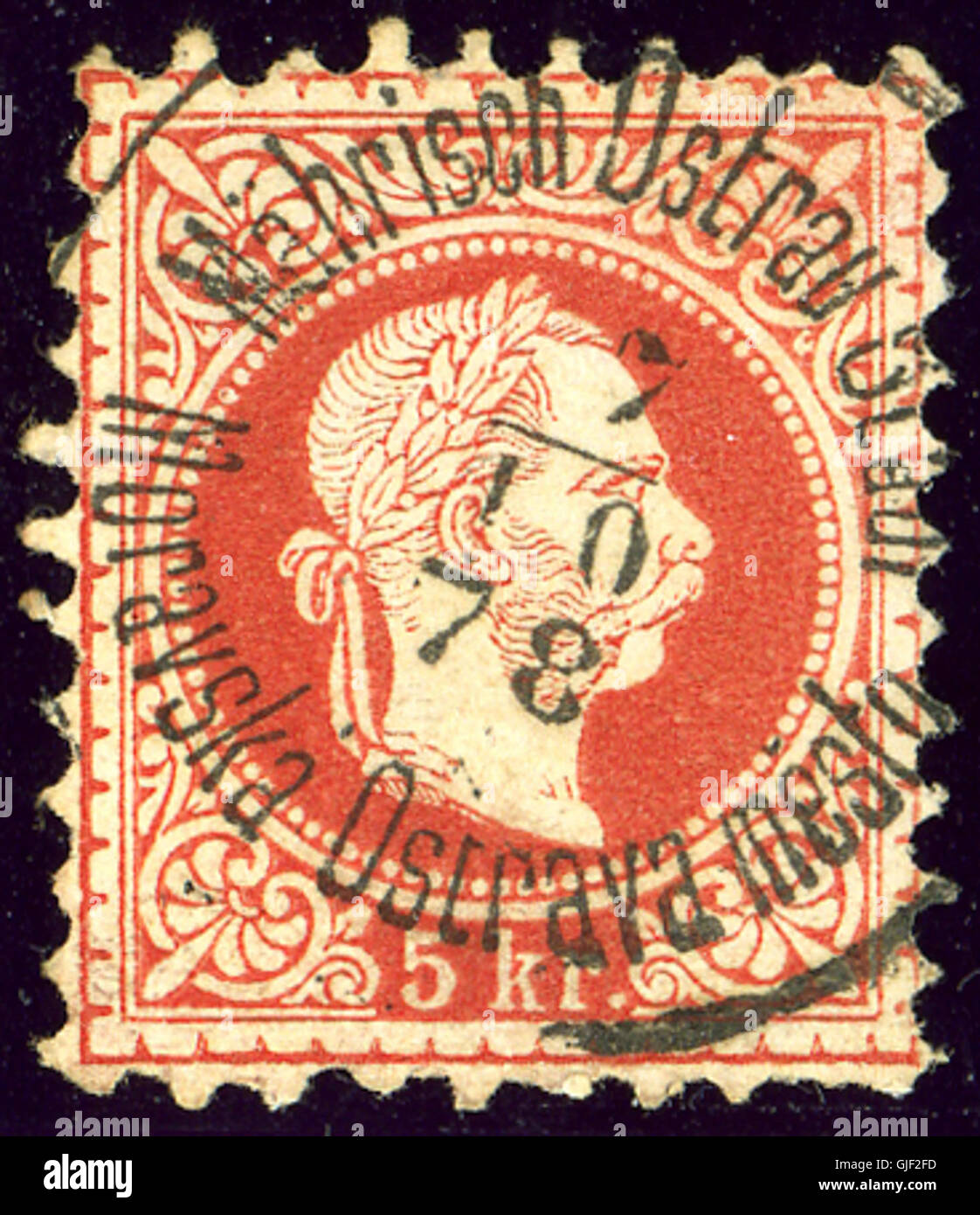 The 1878 Mährisch Ostrau 5kr stamp from Moravska Ostrava is a historic ...