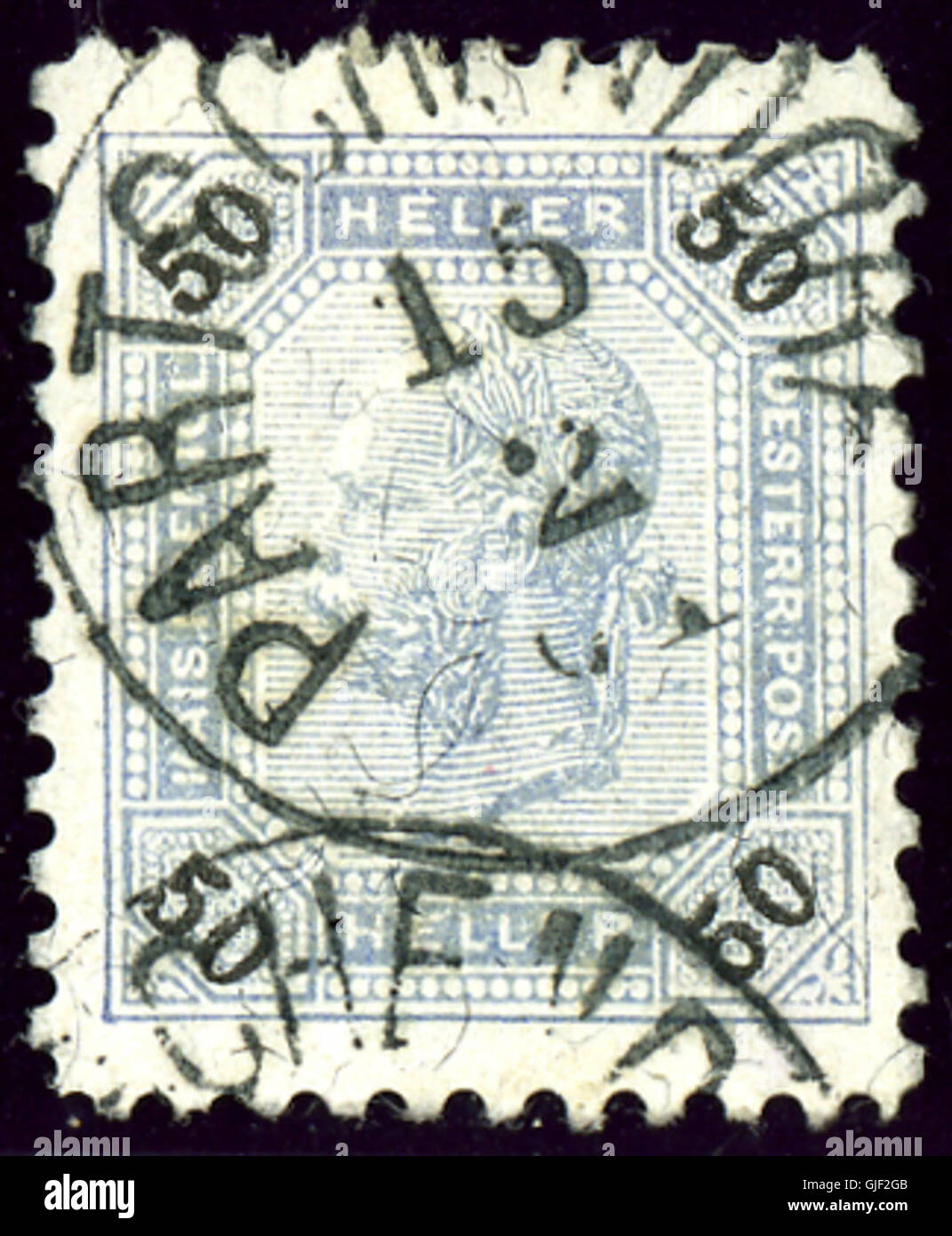 The 1901 Partschendorf 50h stamp, issued in Moravia, features a 50 ...