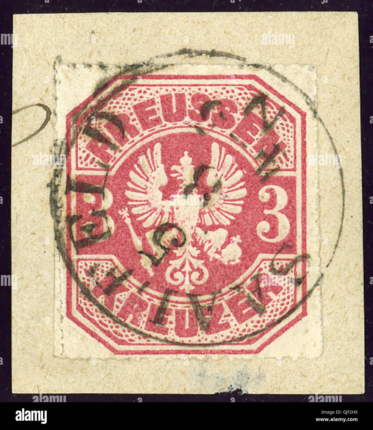 The 1867 Preussen 3kr Mi24 stamp, issued in Prussia, features a classic ...