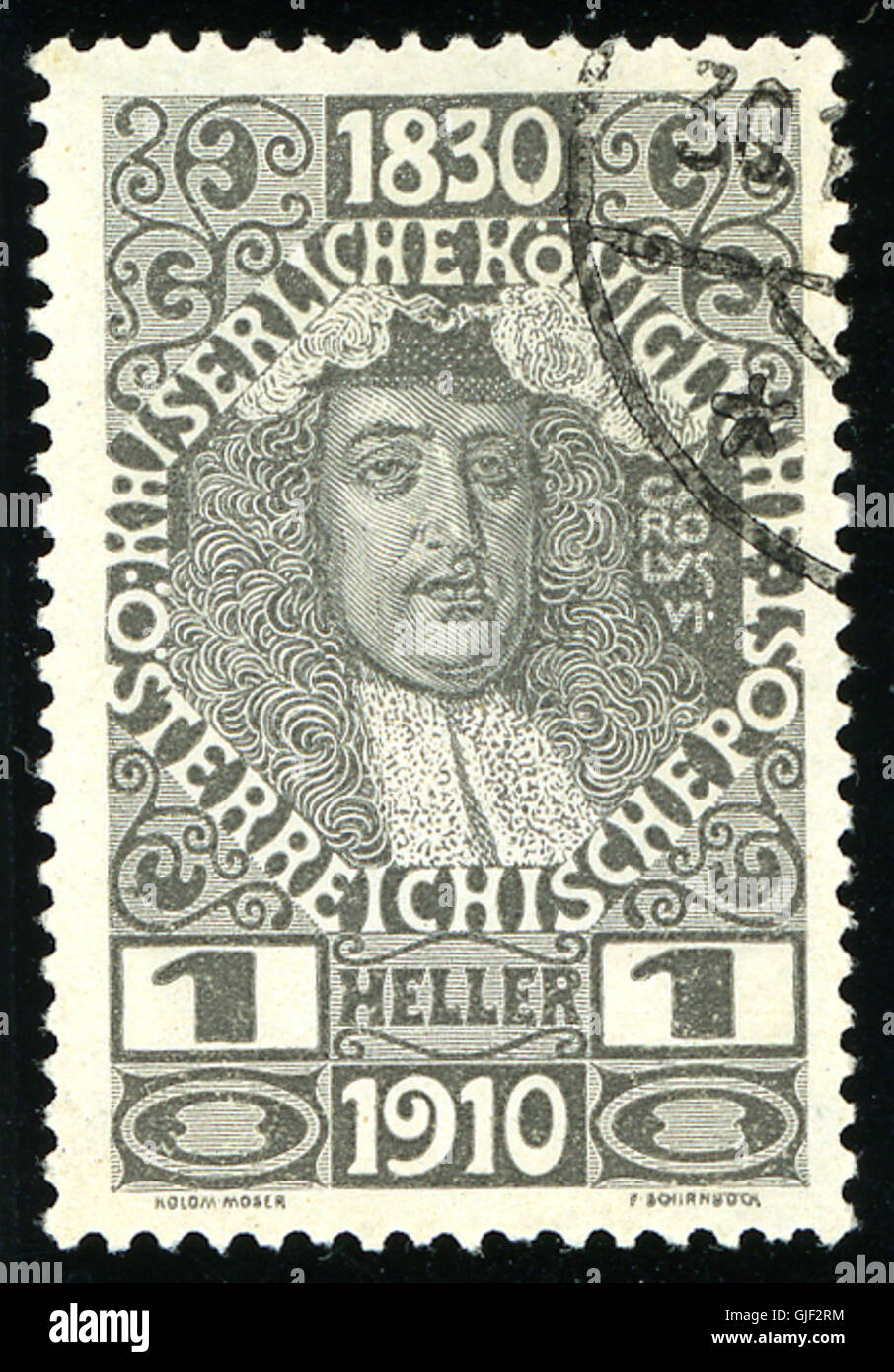 The 1910 Carolus VI Austrian KK 1 heller stamp features the monarch ...