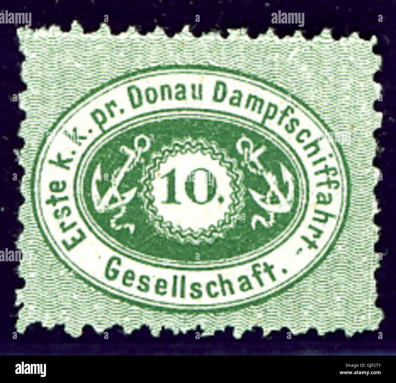 The 1868 DDSG 10kr stamp was issued by the Danube Steamship Company ...