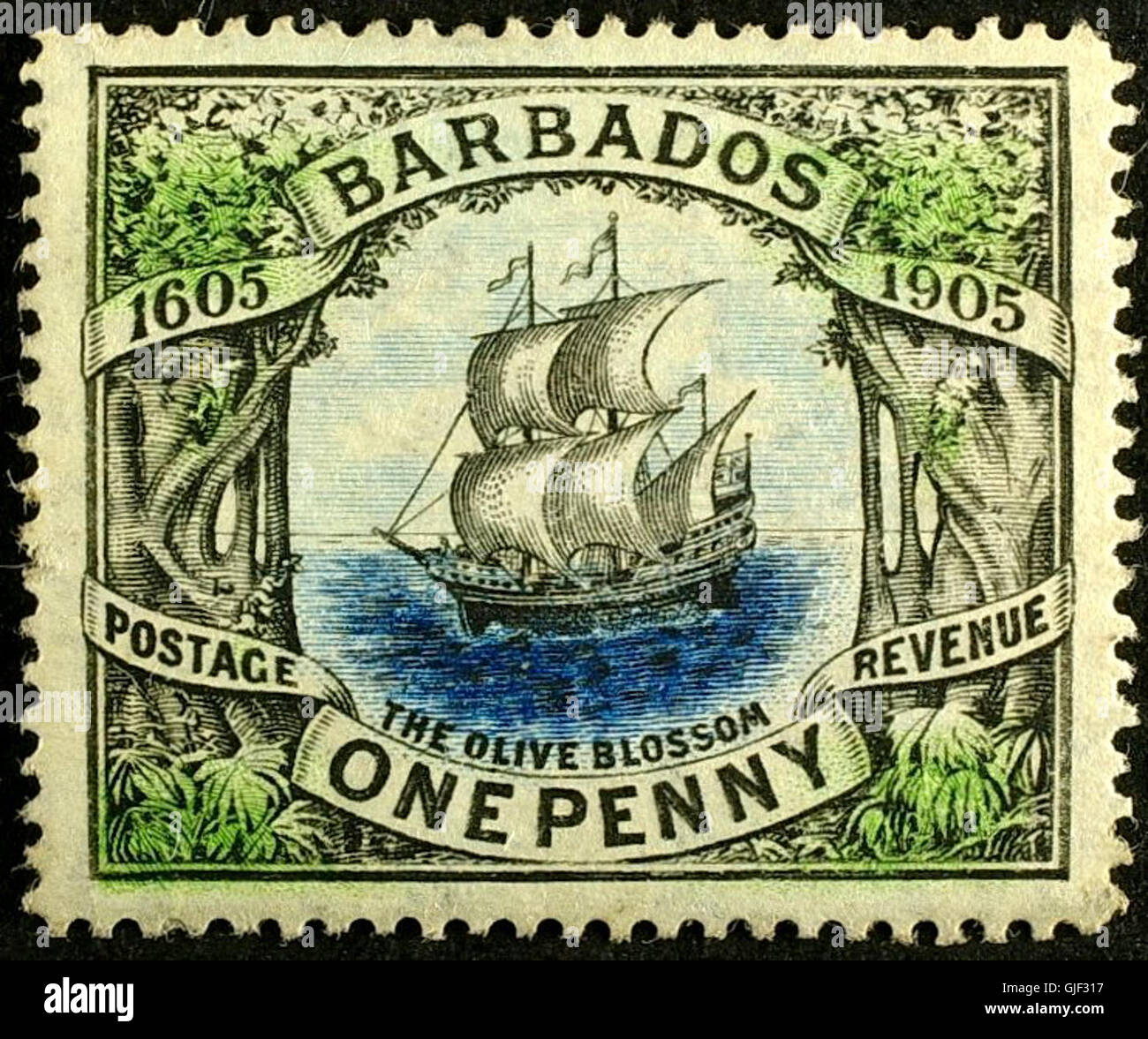 The 1905 Barbados Ship stamp depicts a historic ship, issued for ...