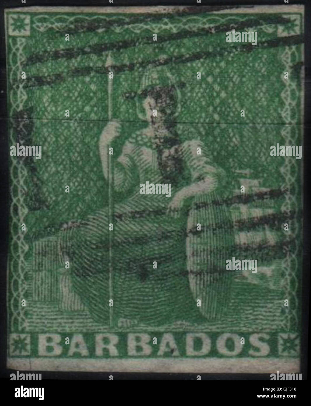The 1852 Barbados Michel 1 stamp was issued by the British colony of ...