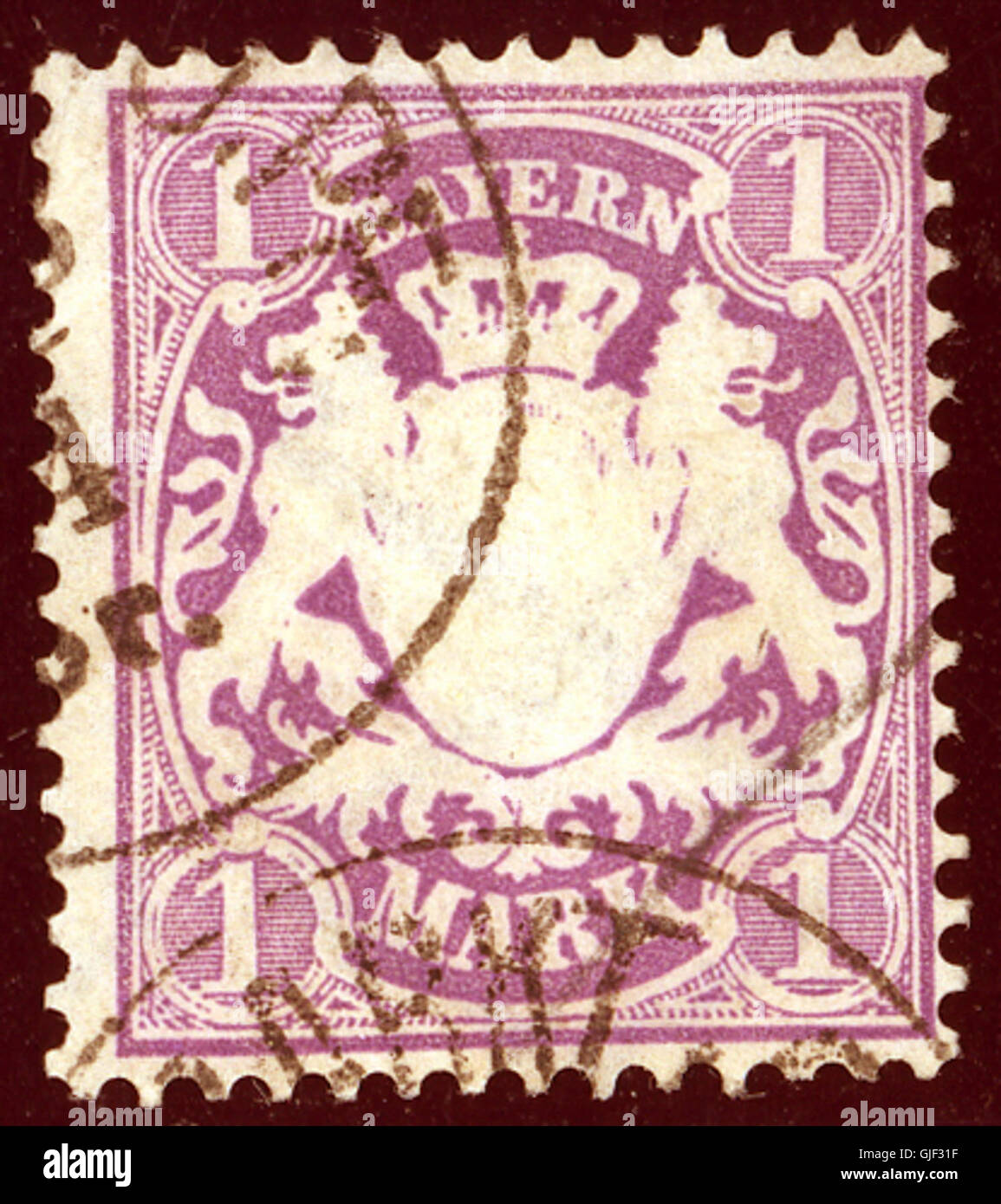 The 1875 Bayern 1 Mark Mi31 stamp was issued in Bavaria, Germany, and ...
