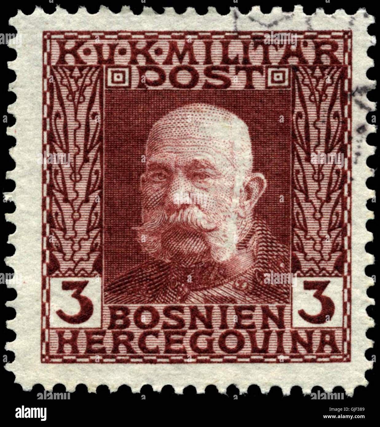The 1912 Bosnia 3 Heller stamp was issued during the Austro-Hungarian ...