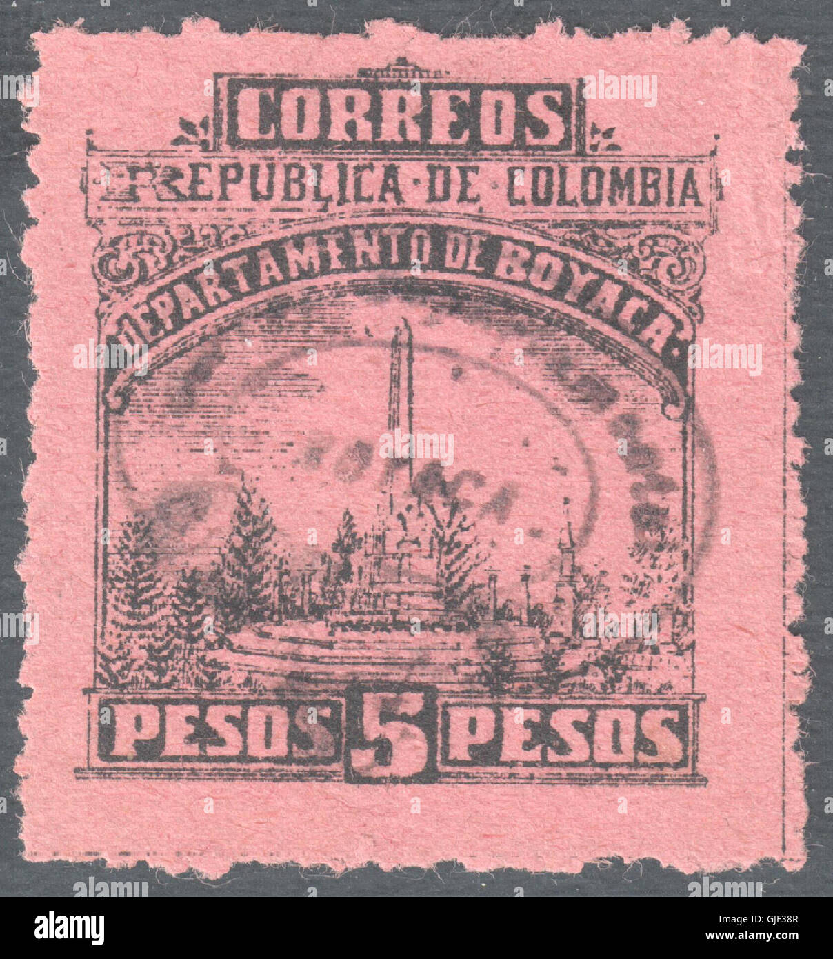 The 1903 Boyac 5c Sc16 stamp from Colombia features a portrait of Simon ...