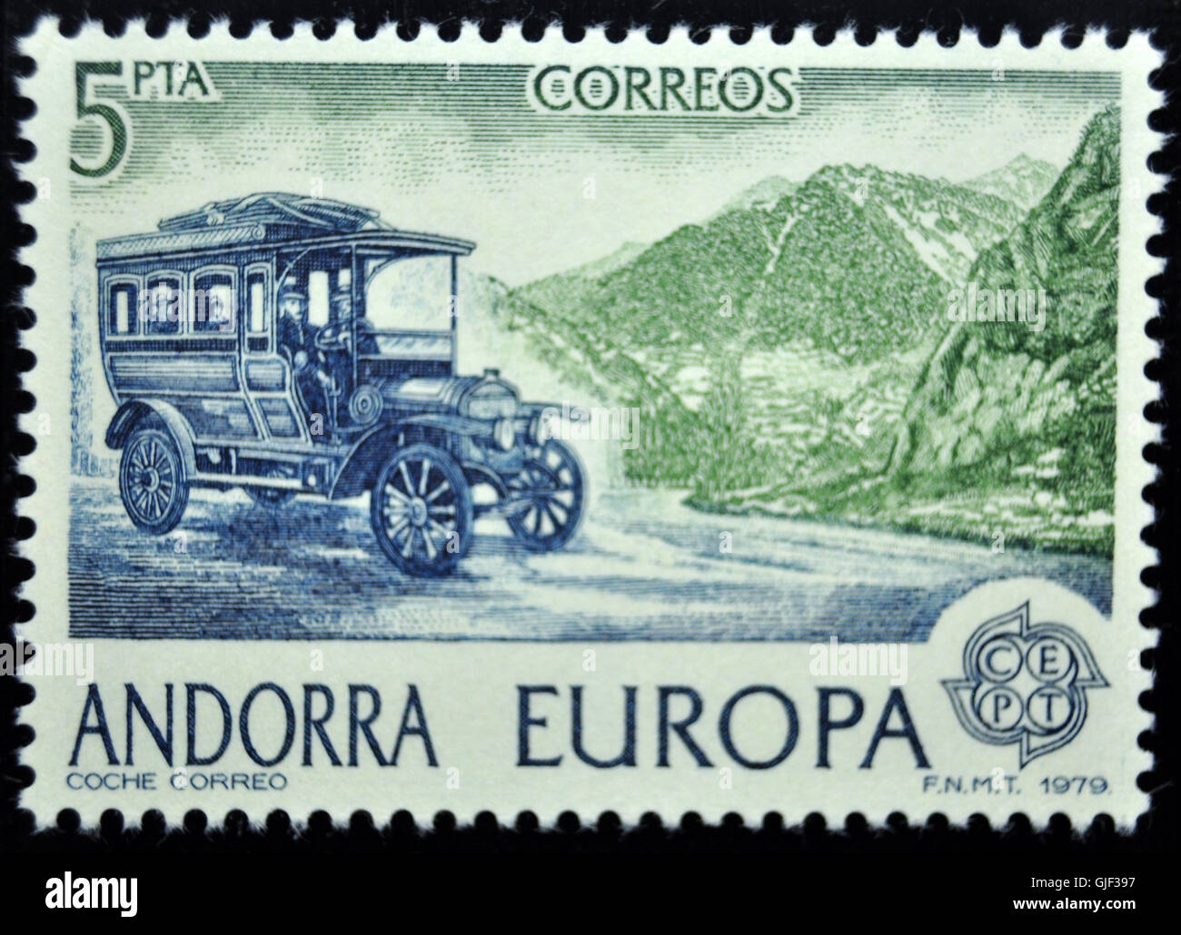 postage stamp, Andorra, 1979, ancient mail-coach Stock Photo - Alamy