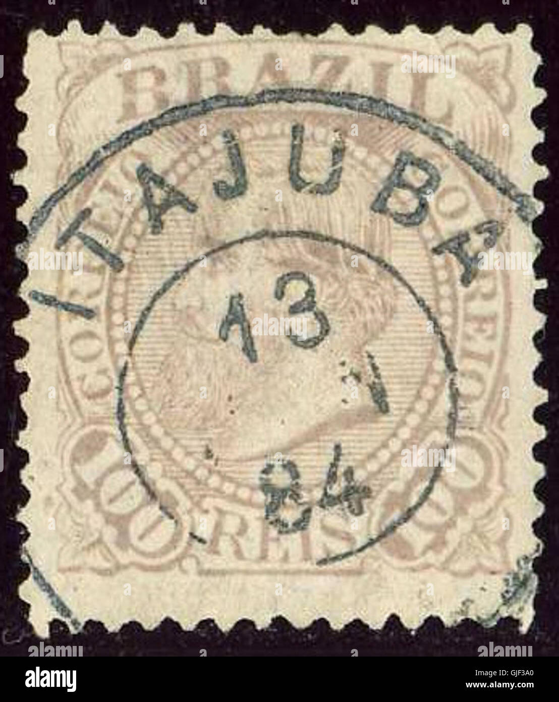 This 1884 Brazilian postage stamp features the 100 réis denomination ...