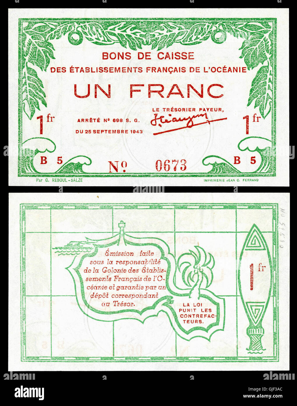 FRE-OCE-11-French Oceania-1 franc (1943 Stock Photo - Alamy