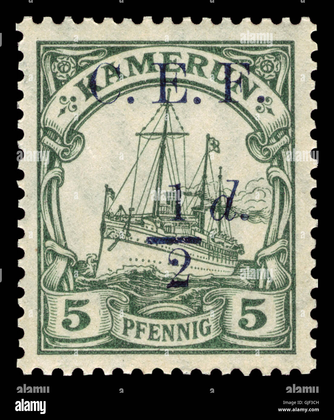 A 1915 stamp from German Cameroon (D-Kamerun) featuring the British ...