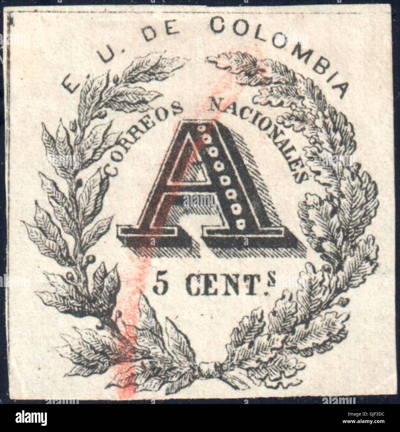 The 1865 Colombia ScF2 stamp is an early example of Colombian postal ...