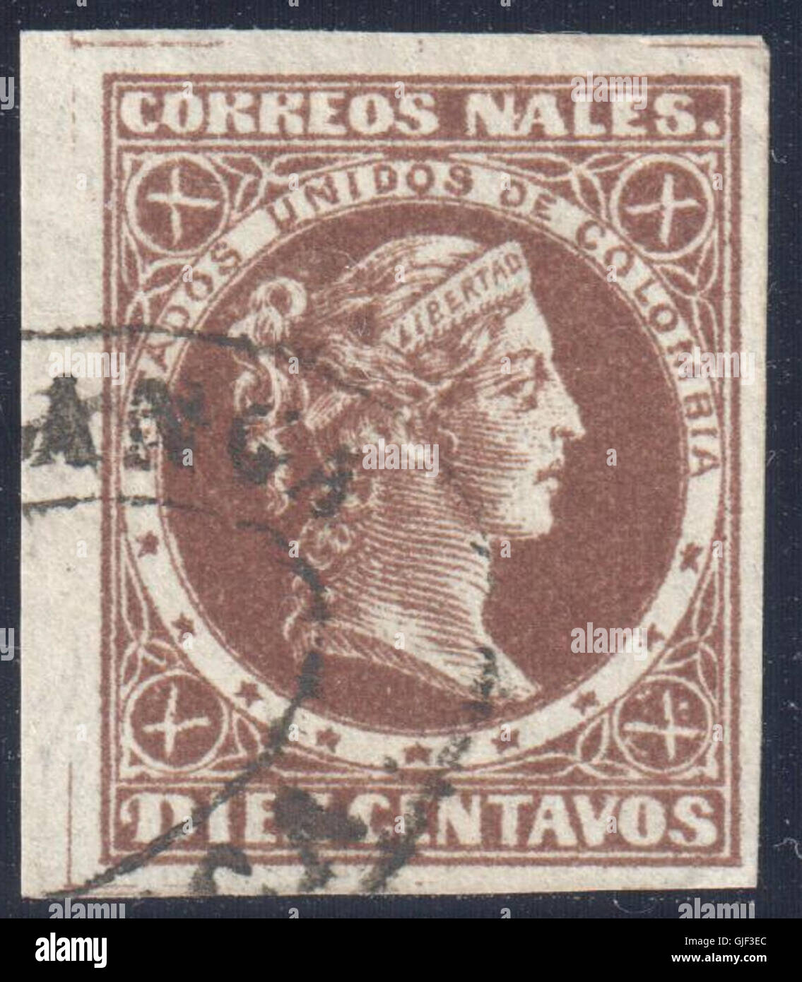 The 1877 Colombian stamp, identified as Sc74, is a rare and significant ...