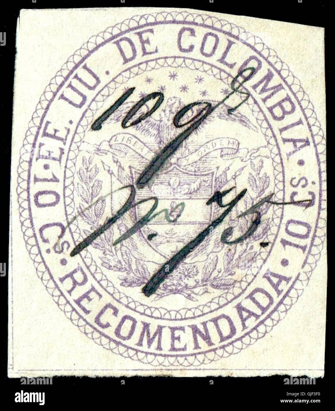 The 1881 Colombia ScF7 stamp features a classic design and was used for ...