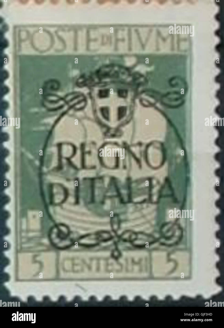 The 1924 Italian stamp from Fiume, a 5 centesimi denomination with ...