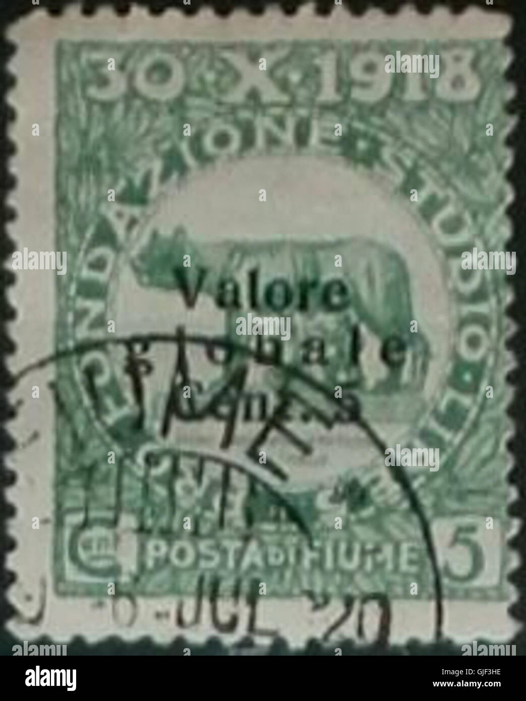The 1919 5-cent Francobollo di Fiume stamp features overprint for the ...