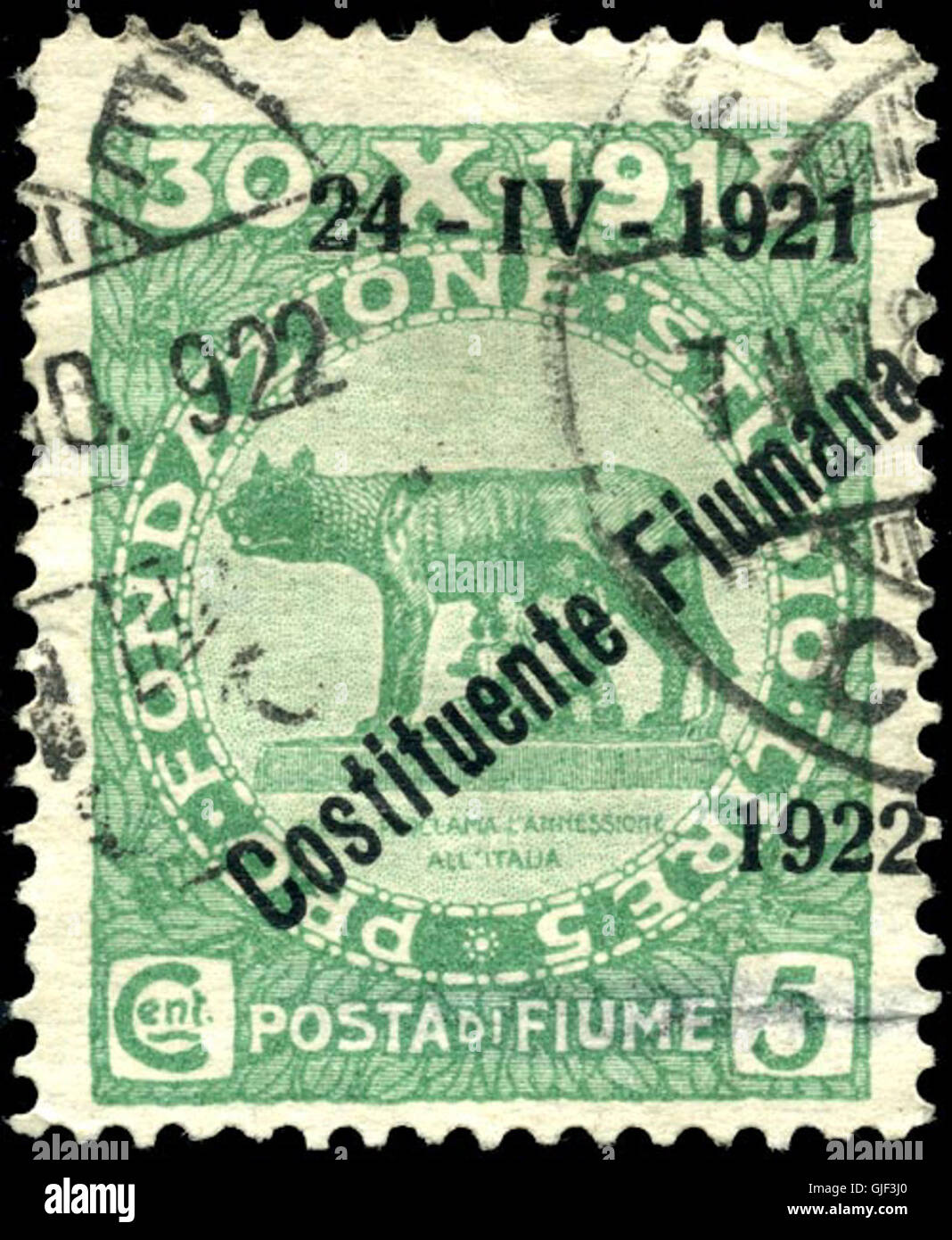 The 1922 Fiume 5c overprint stamp was issued after the city’s brief ...