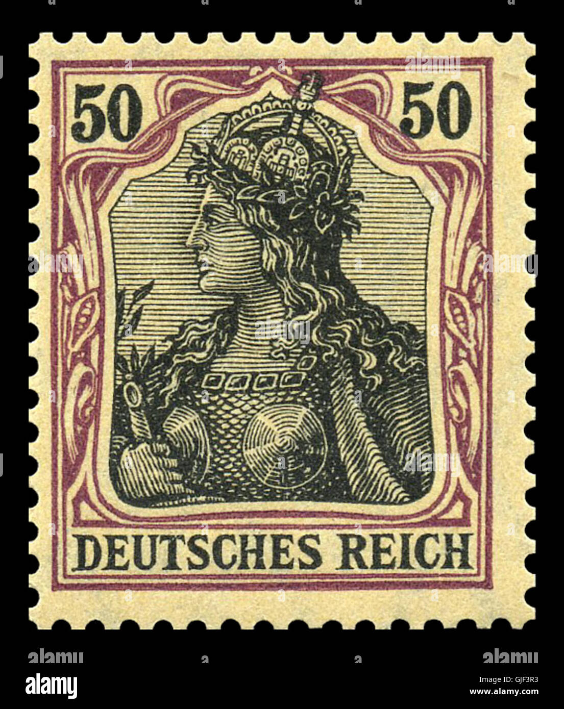 The 1902 DR 76 Germania stamp features a classical allegorical ...